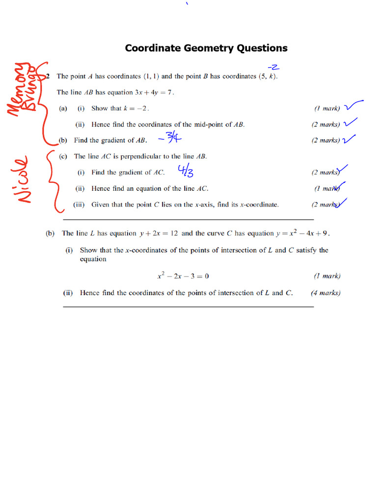 Coordinate Geometry worksheet | PDF | Line (Geometry) | Equations