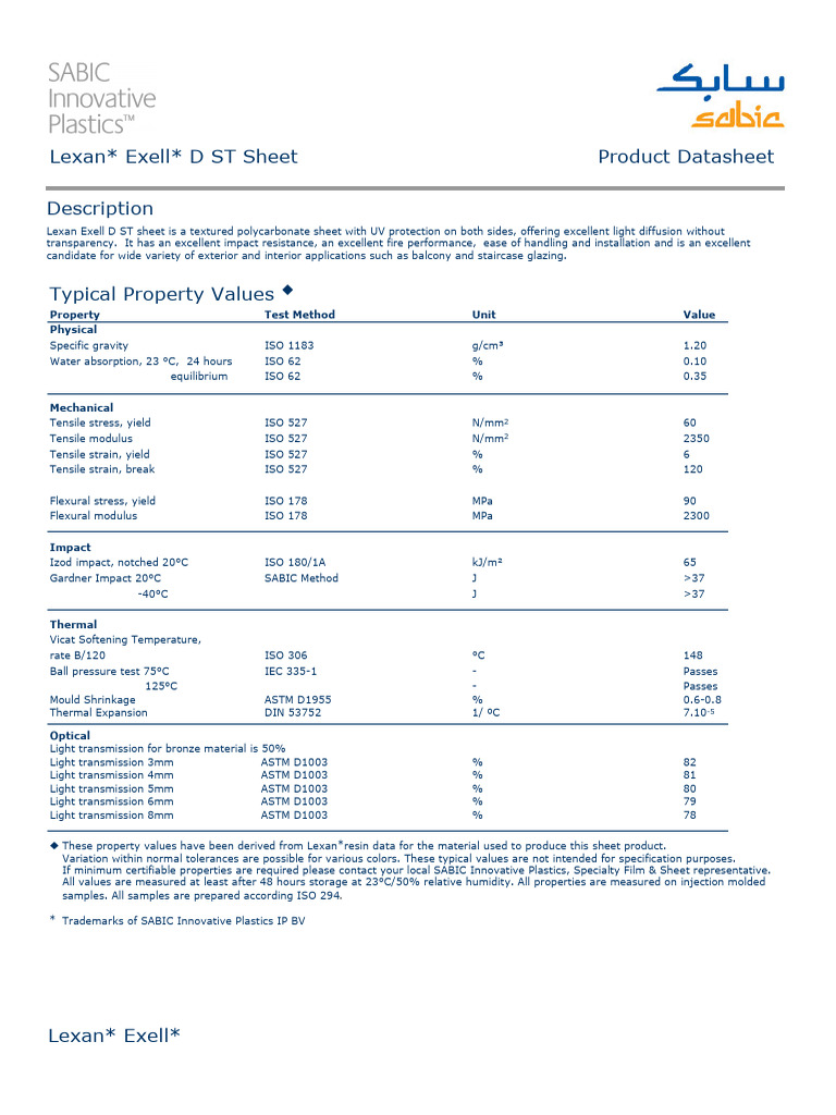 Lexan Polycarbonate Embossed Sheet | PDF | Applied And Interdisciplinary Physics | Materials
