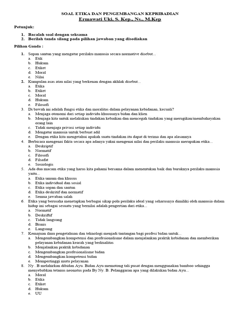 Soal Etika Dan Pengembangan Kepribadian | PDF