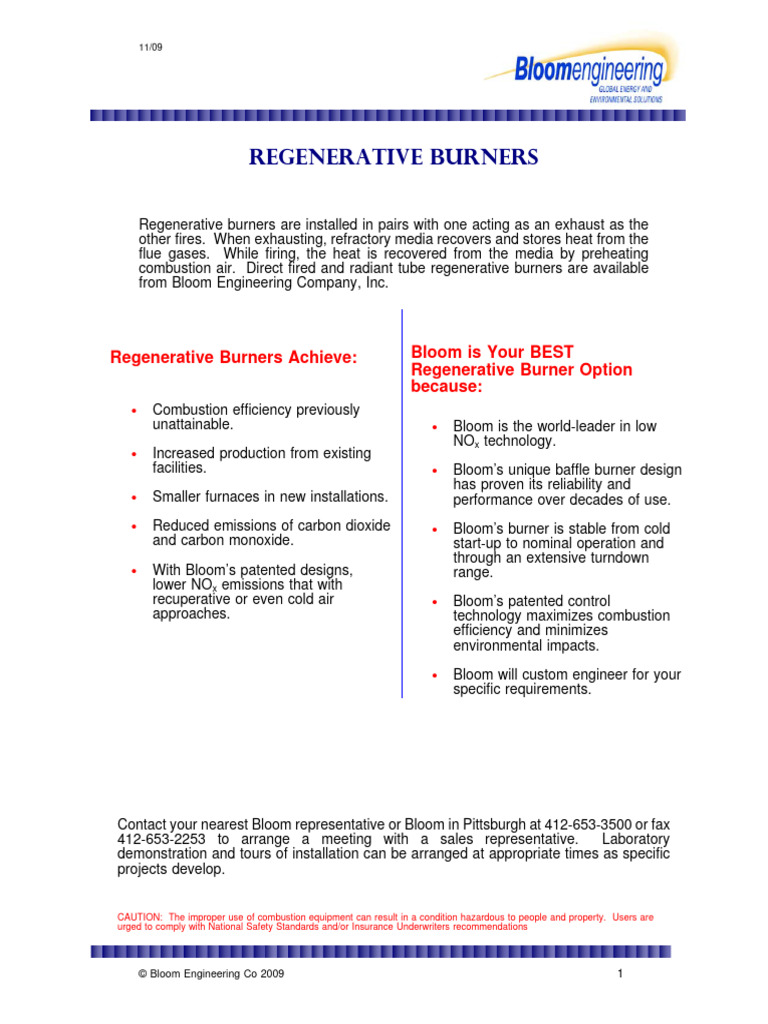 Bloom Regenerative Burners Overview | PDF | Combustion | Exhaust Gas