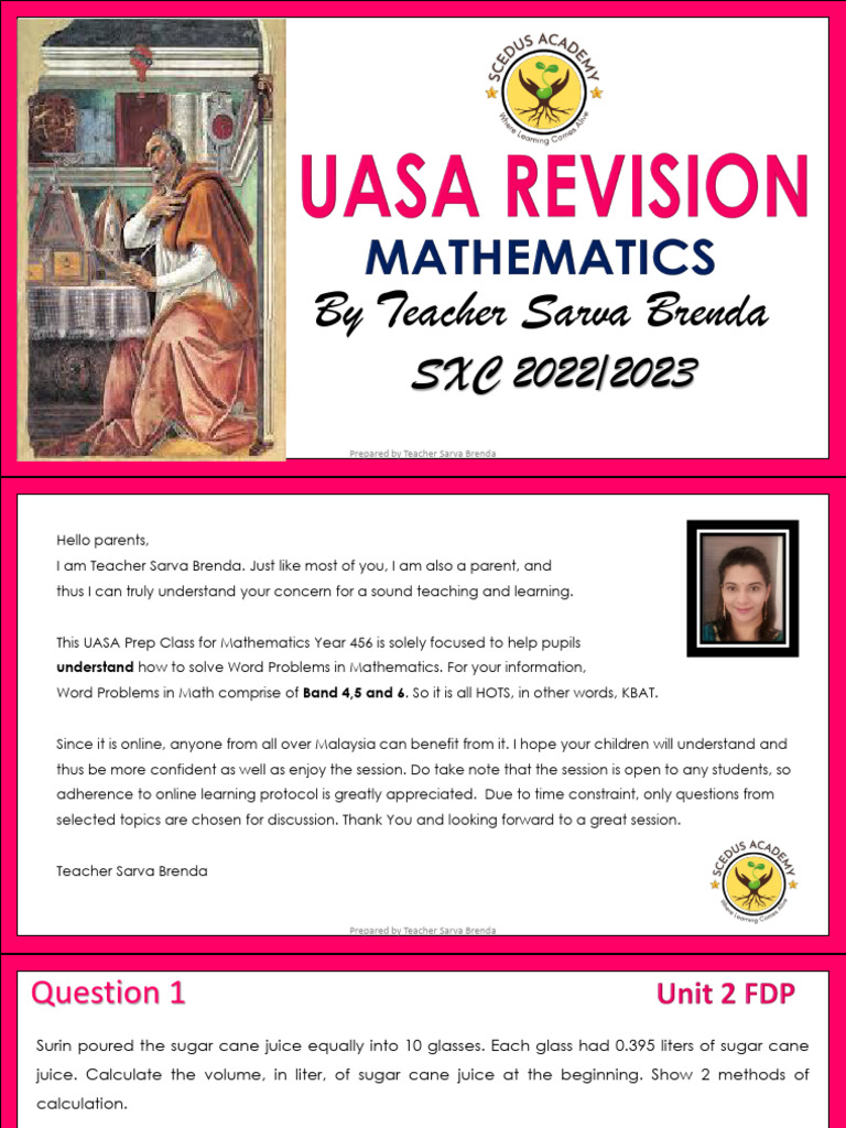 UASA Prep Class: Math Word Problems | PDF | Litre | Curriculum