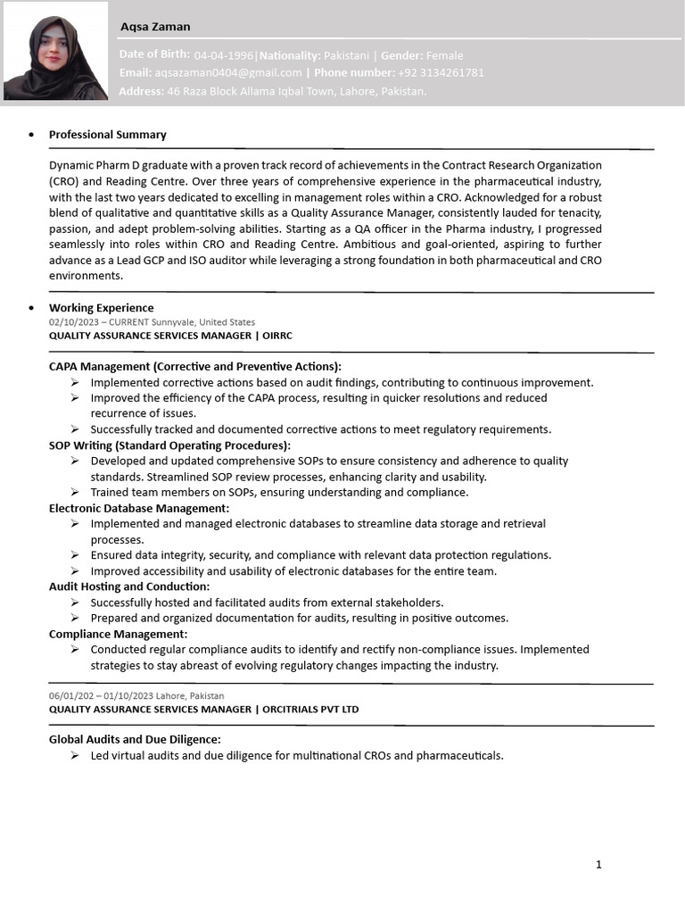 Aqsa CV 2023 | PDF | Audit | Quality Assurance Aqsa CV 2023 | PDF | Audit | Quality Assurance