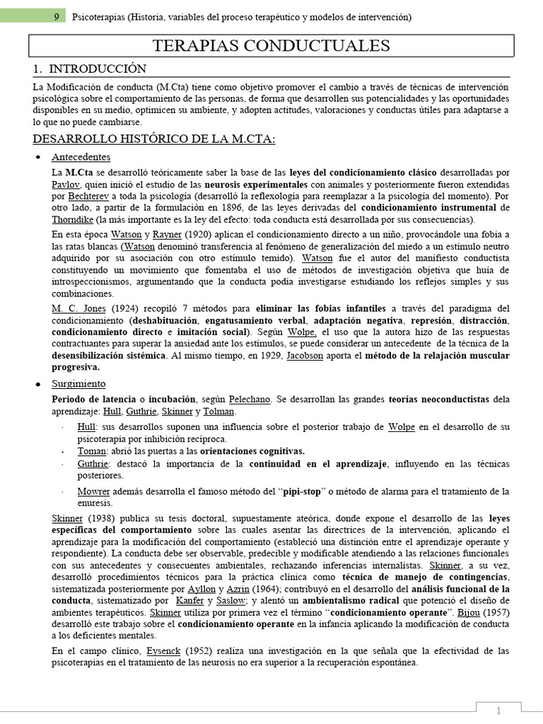 Terapias Conductuales | PDF | Psicoterapia | Comportamiento