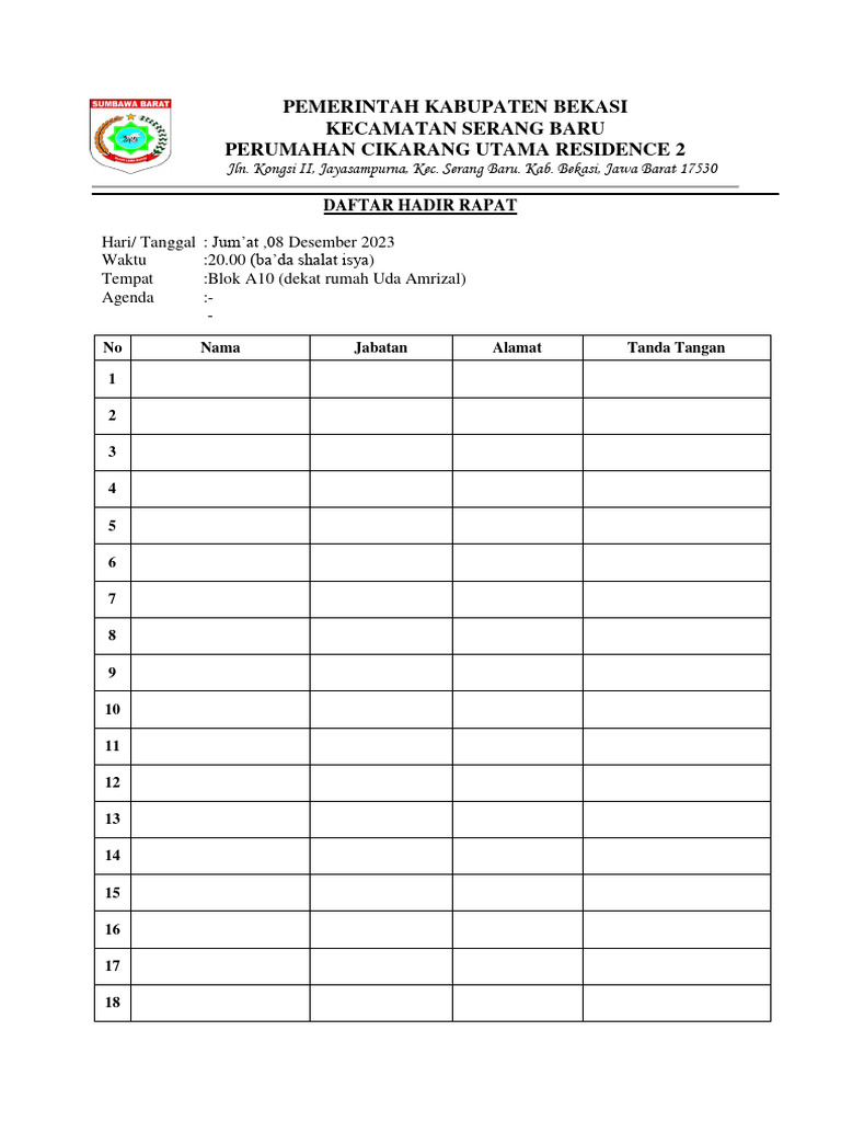 DAFTAR - HADIR - RAPAT - RT Cur 2 | PDF