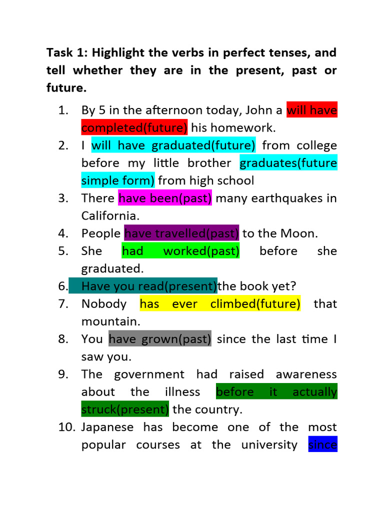 Perfect Tense Verbs and Exercises | PDF | Languages | Foreign Language ...