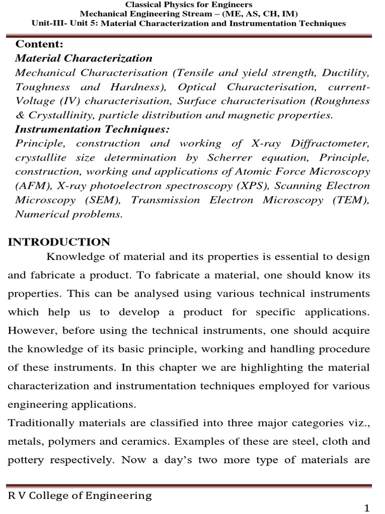 Unit-V-Materials Characterization - ME Stream - Final | Download Free PDF | Deformation ...