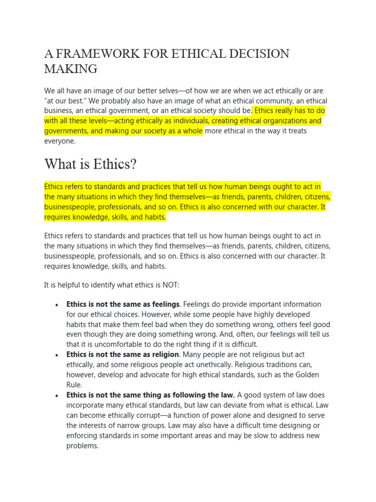 A Framework For Ethical Decision Making | PDF | Justice | Crime & Violence
