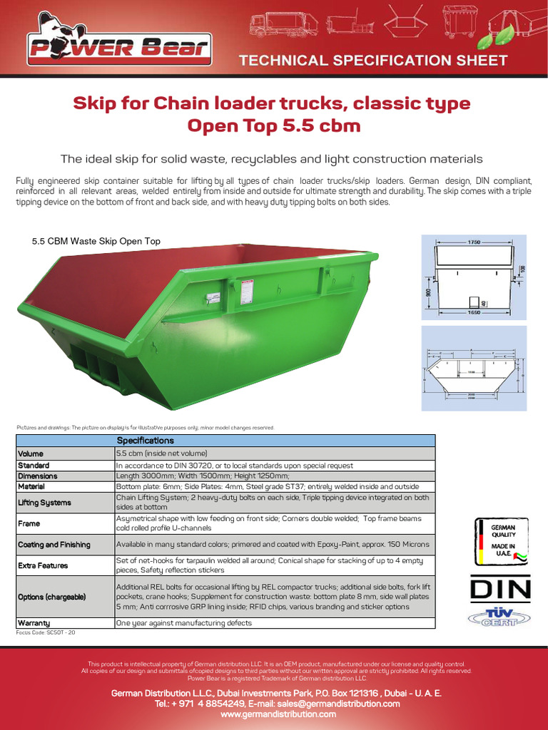 5.5 CBM Waste Skip Open Top - POWER Bear | PDF | Welding | Construction