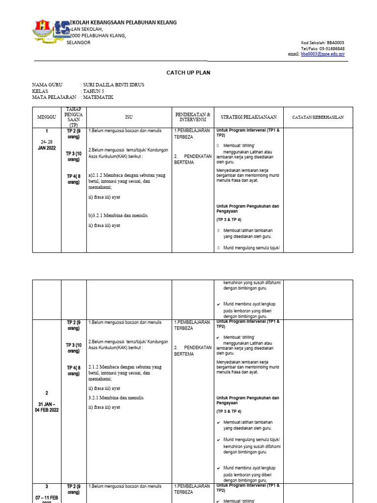 RPT Catch Up Plan | PDF