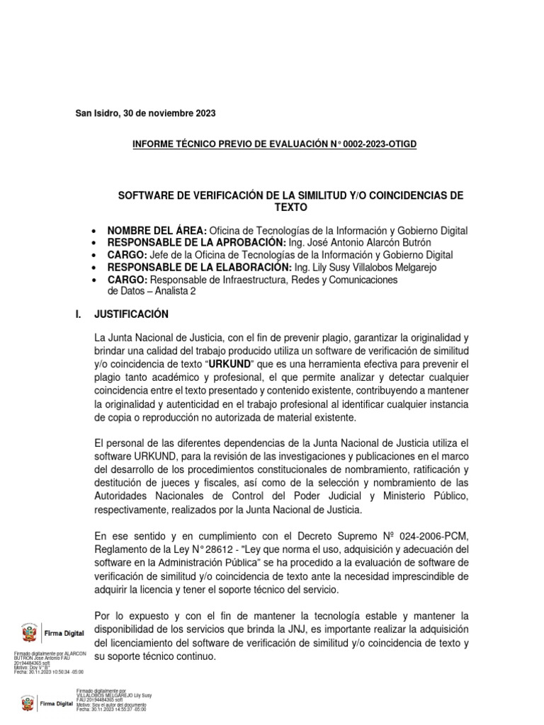 Informe Evaluacion Software de Verificación de La Similitud y ...