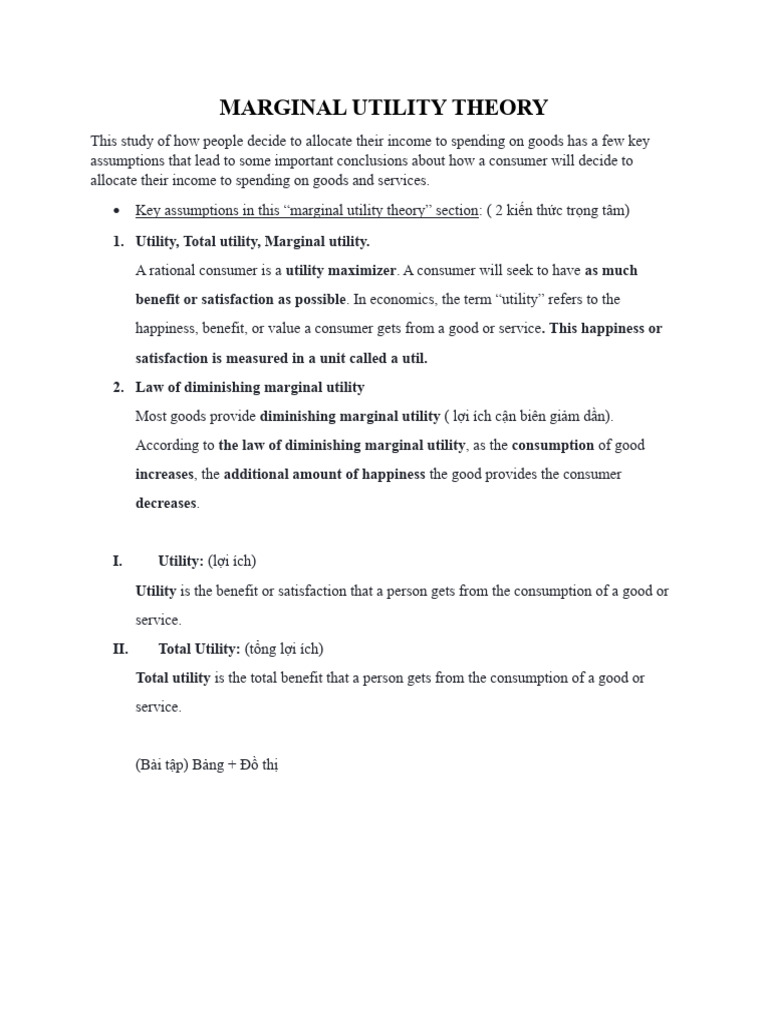 Marginal Utility Theory | PDF