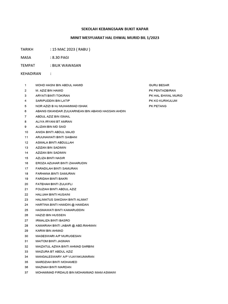 Minit Mesyuarat HEM 1 2023 | PDF