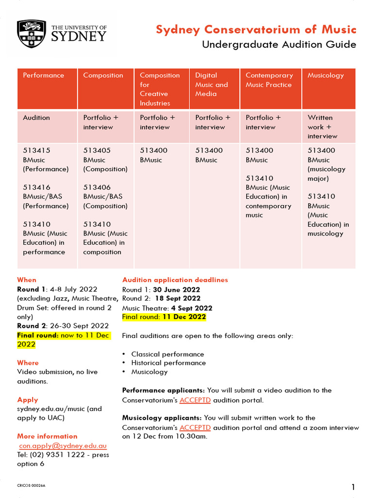 undergraduate-audition-requirements-s1-2023 | PDF | Audition | Orchestras