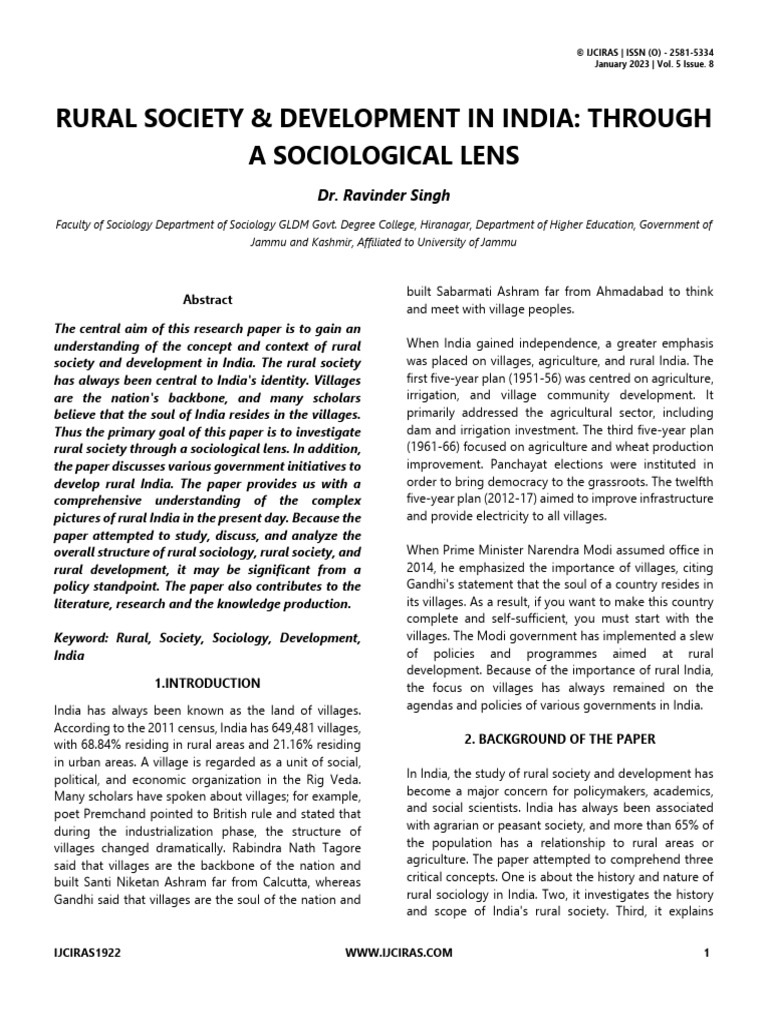 RURAL SOCIETY and DEVELOPMENT IN INDIA T | Download Free PDF ...