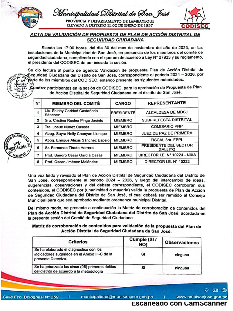 1 - Acta de Validación de Propuesta Del Pasc-Codisec | PDF