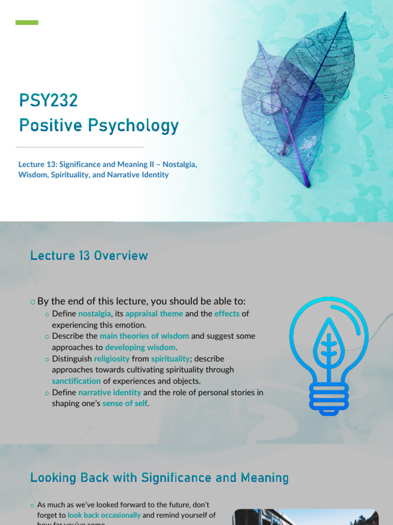 PSY232 Lecture 13 - Significance and Meaning II - Looking Back ...