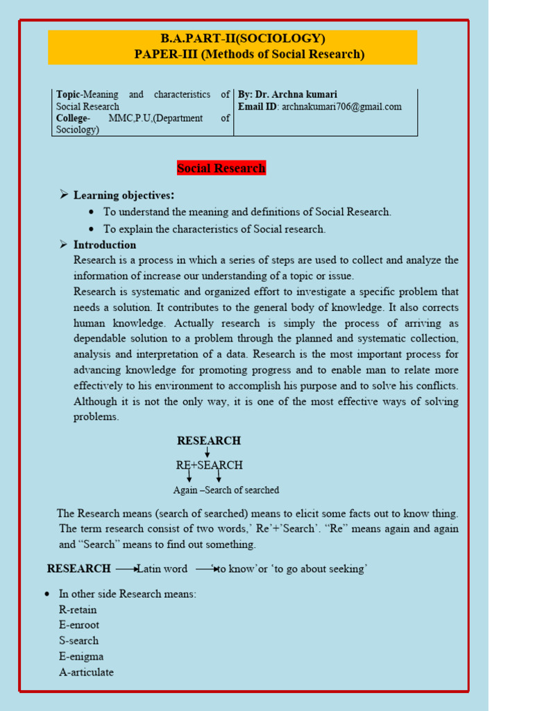 Characteristics of Social Research | PDF | Social Research | Science