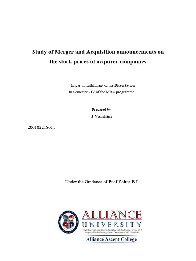 Varshini dissertation final report | PDF | Mergers And Acquisitions | Stocks