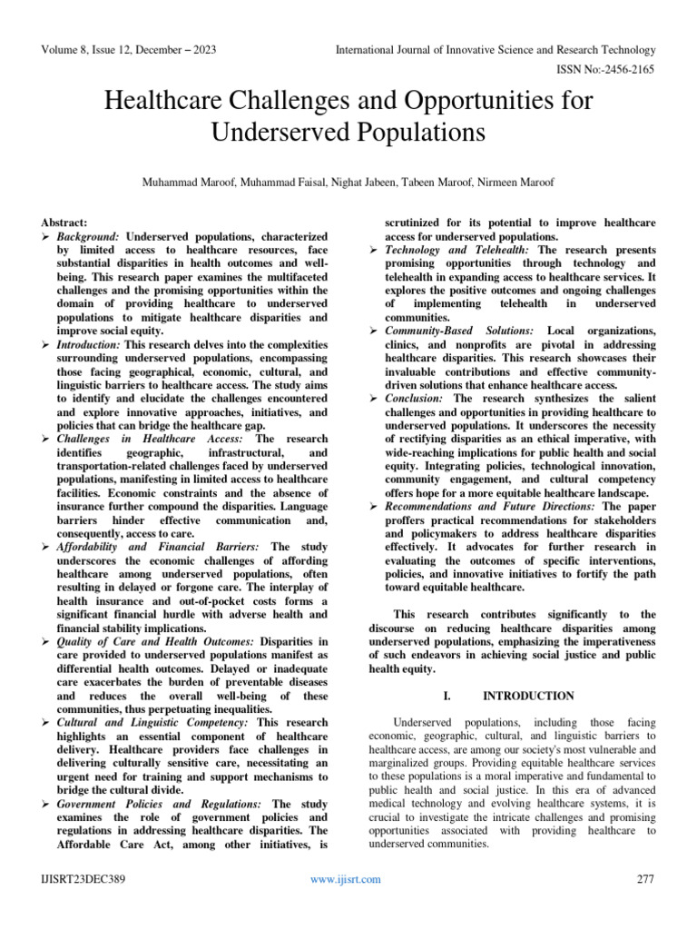 Healthcare Access for Underserved Populations | PDF | Health Equity ...