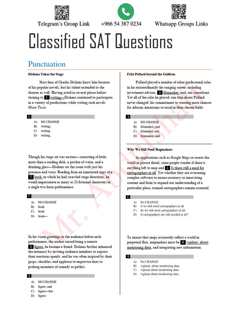 Classified SAT Questions (Punctuation) | PDF | Cartography