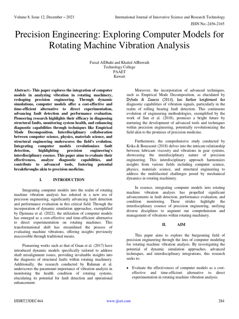 Precision Engineering: Exploring Computer Models For Rotating Machine Vibration Analysis | PDF ...