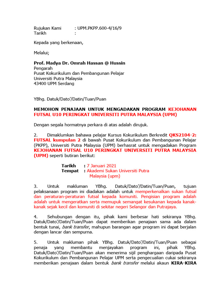 05 TEMPLATE - SURAT - MOHON - TAJAAN - (Update - 17.04.22) NMSH | PDF