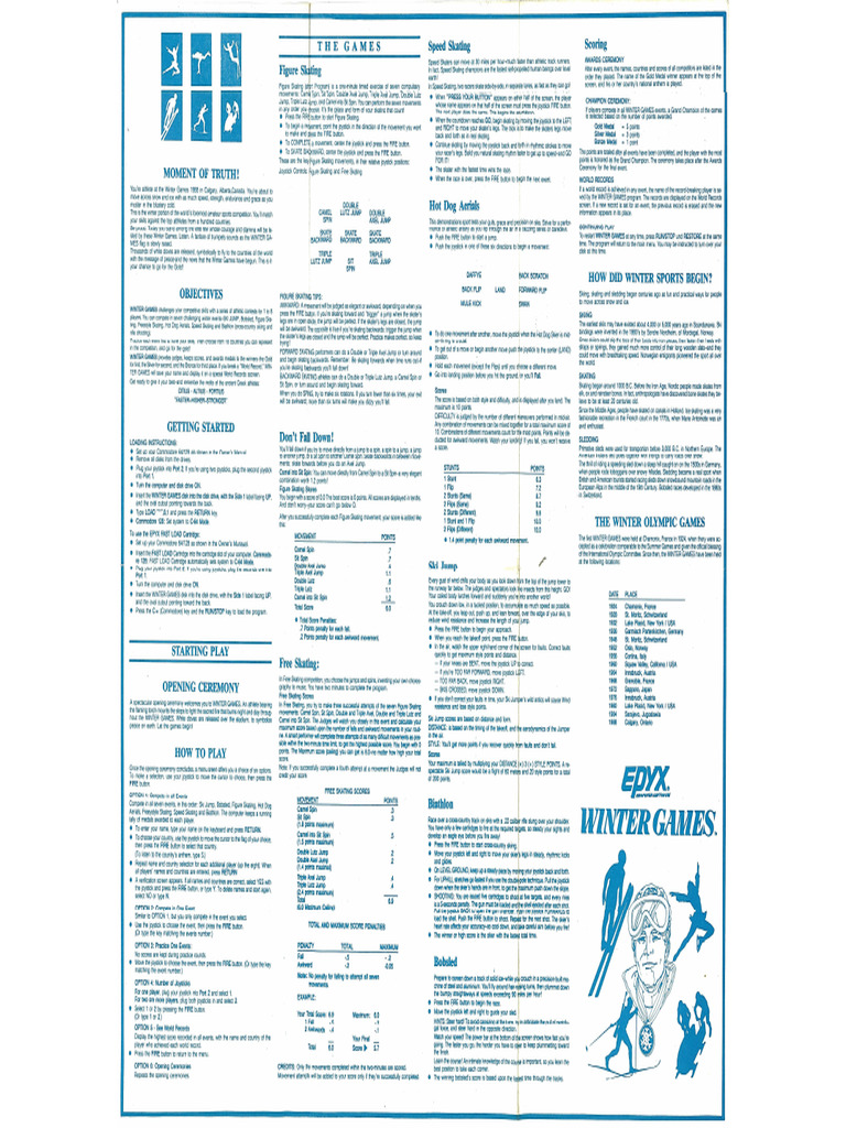 Epyx Winter Games Manual | PDF