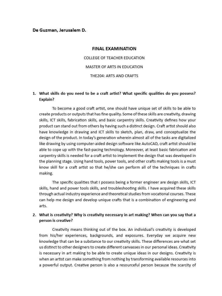 De Guzman - FINAL EXAM | PDF | Creativity | Educational Technology De Guzman - FINAL EXAM | PDF | Creativity | Educational Technology