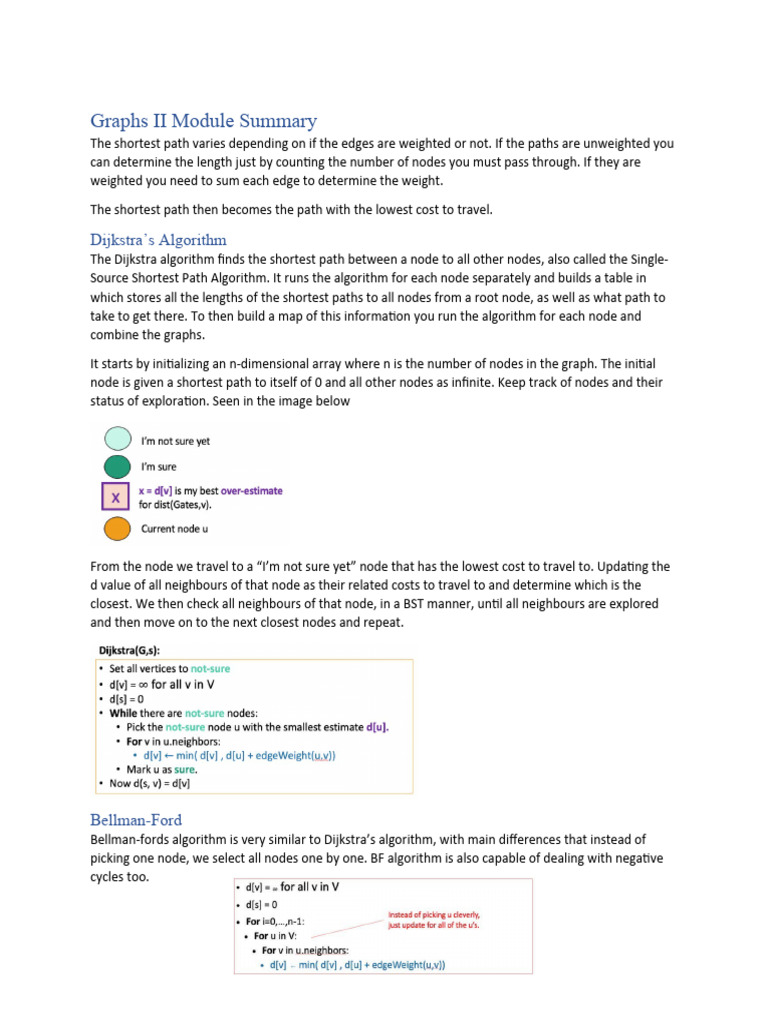 Graphs 2 Summary | PDF | Dynamic Programming | Mathematical Concepts