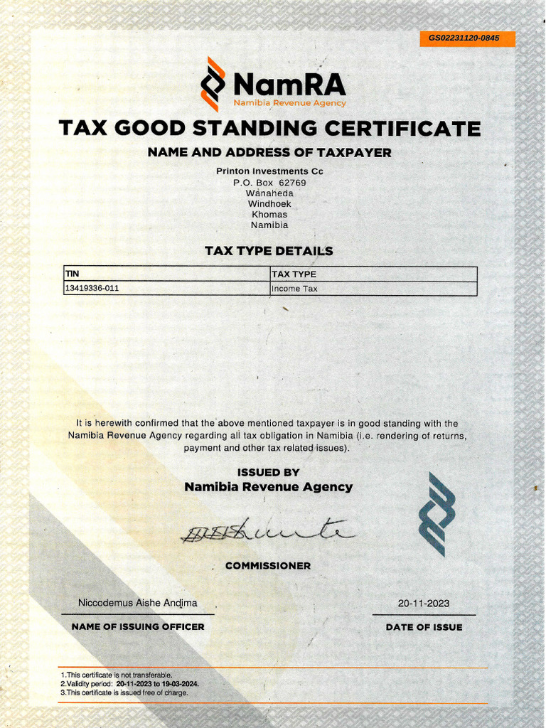 Good Standing Certificate Namra | PDF