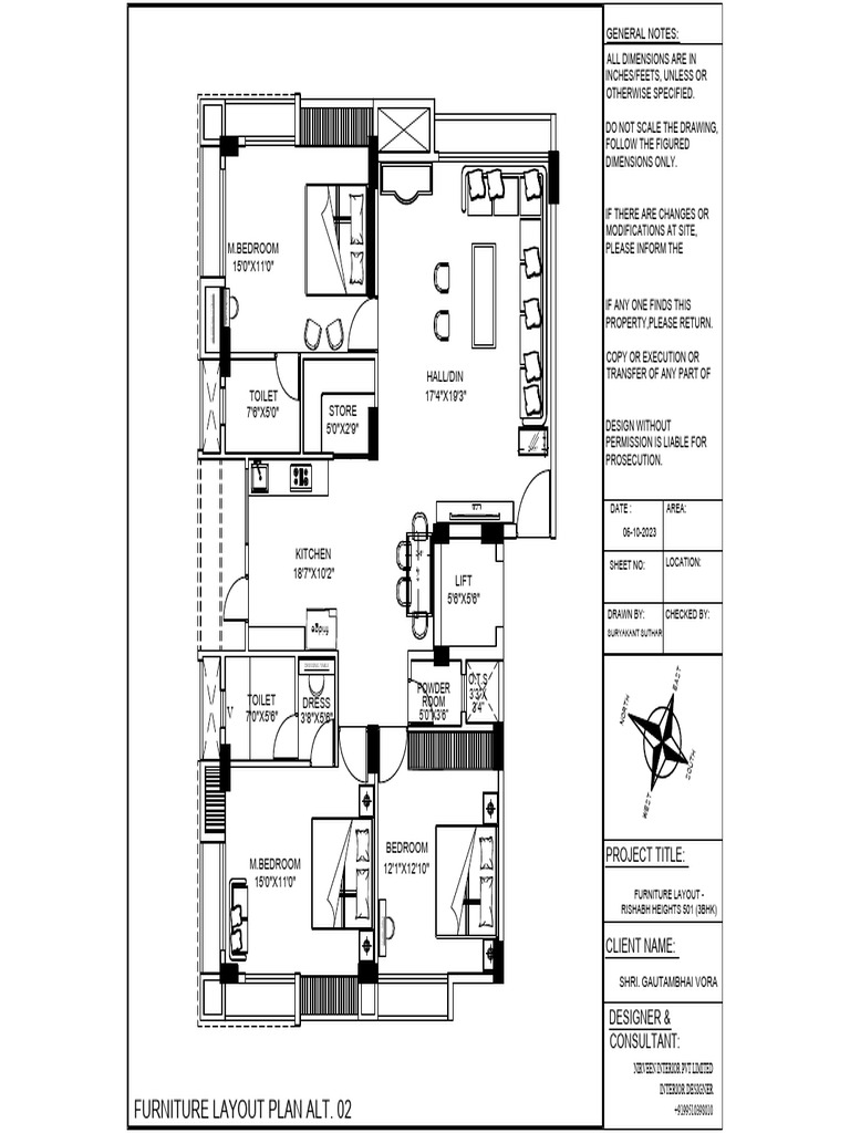 3BHK Furniture Layout Plan - Rishabh Heights | PDF | Home | Interior Design