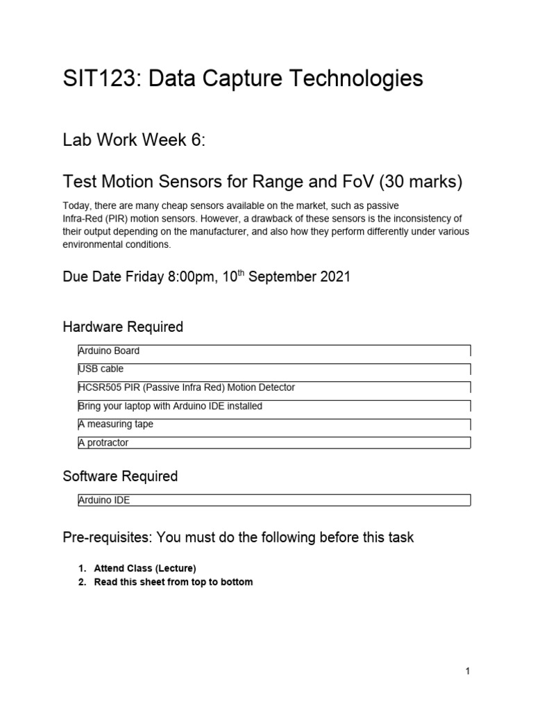 Lab Work Week 6 - Test Motion Sensors For Range and Fov | PDF ... Lab Work Week 6 - Test Motion Sensors For Range and Fov | PDF ...