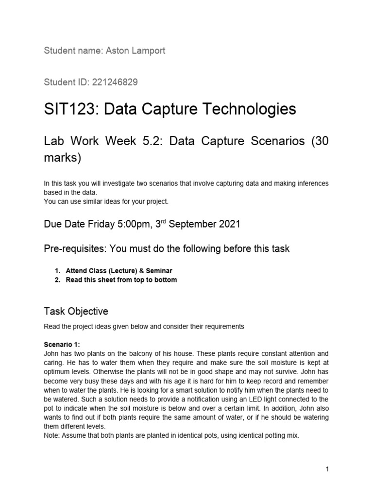 Lab Work Week 5.2 - Data Capture Scenarios | PDF | Computing | Computer ...