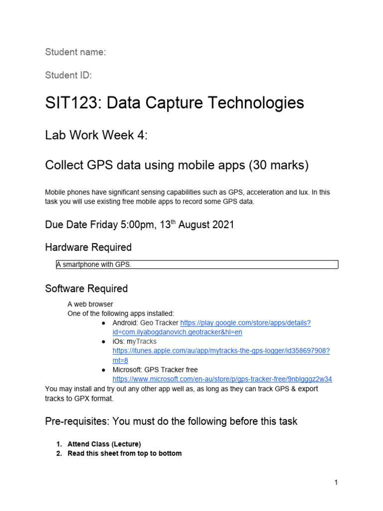 GPS Data Collection Lab Assignment | PDF | Mobile App | Application ...