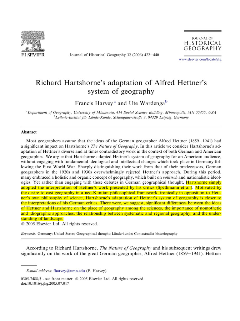 Richard Hartshornes Adaptation of Alfred | PDF | Geography | Immanuel Kant