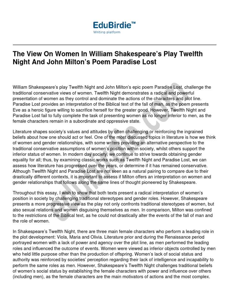 The View On Women in William Shakespeare S Play Twelfth Night and John ... The View On Women in William Shakespeare S Play Twelfth Night and John ...