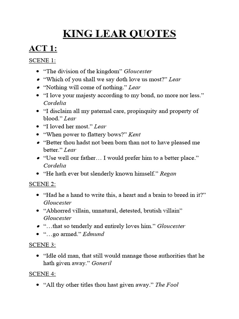 Key Quotes from King Lear Act 1 | PDF