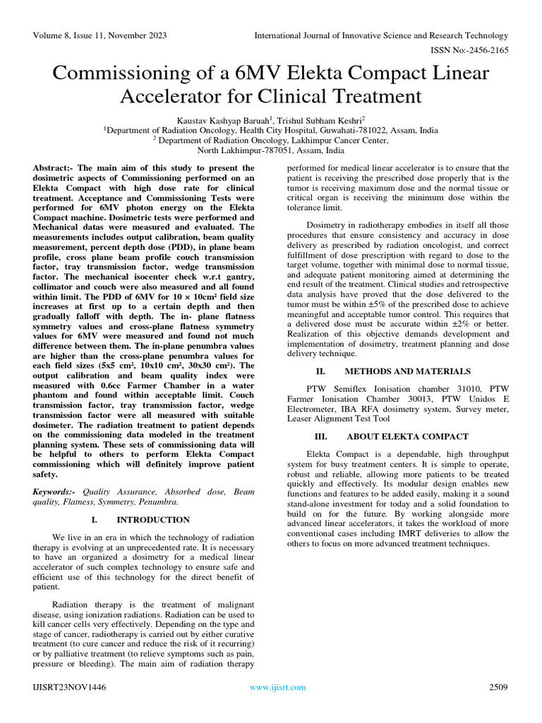 Commissioning of A 6MV Elekta Compact Linear Accelerator For Clinical Treatment | PDF ...