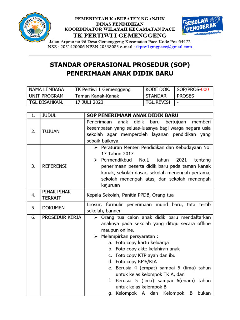 Sop Penerimaan Didik Baru | PDF | Kesehatan Holistik