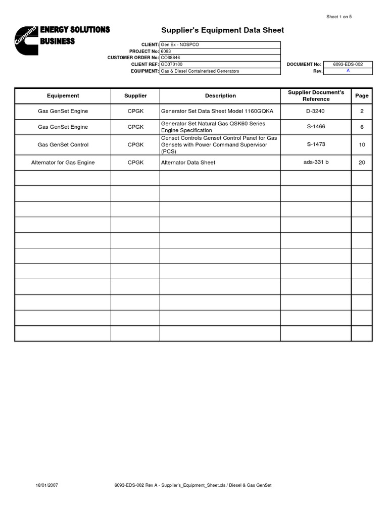 C08G - Genex 6093-EDS-002 Gas Generator Data Sheet | PDF | Engines ...