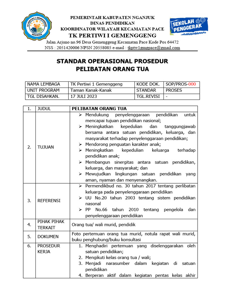 Sop Keterlibatan Orang Tua | PDF Sop Keterlibatan Orang Tua | PDF