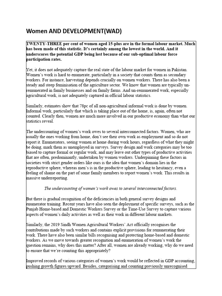 Women AND DEVELOPMENT | PDF | Labour Economics | Workforce