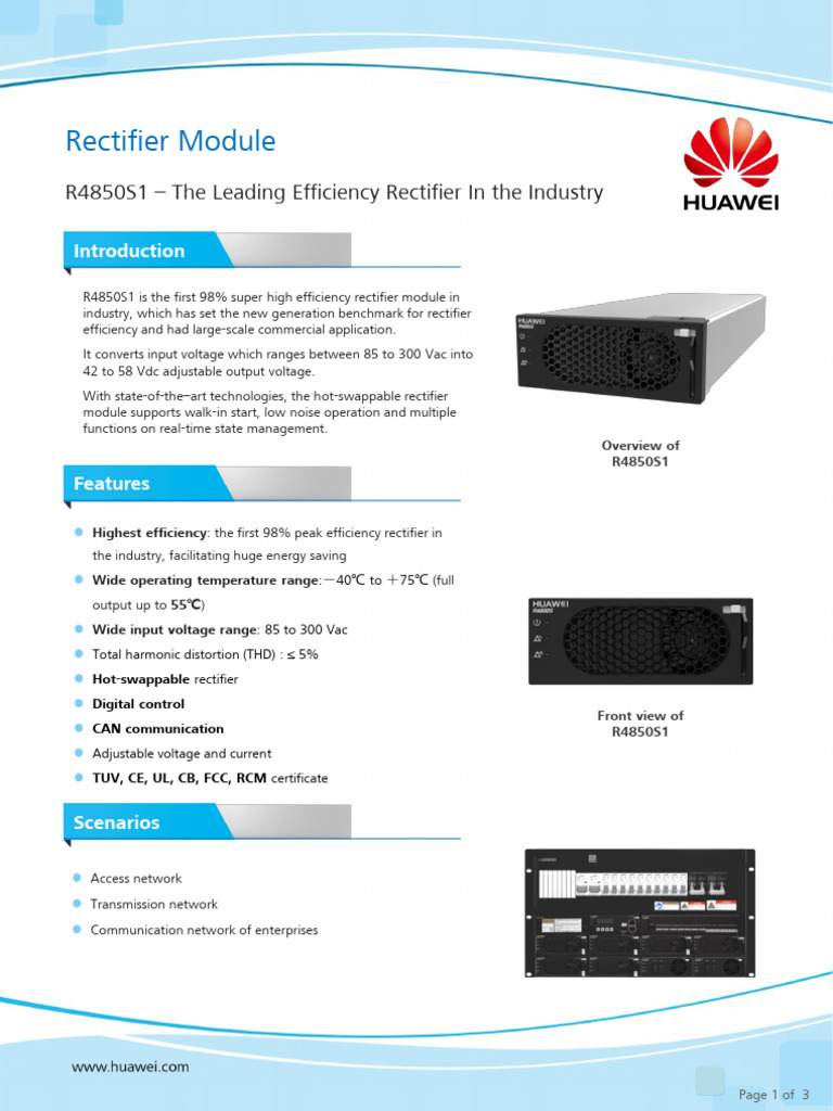 R4850S1 98% Efficiency Rectifier Datasheet | PDF | Rectifier | Alternating Current