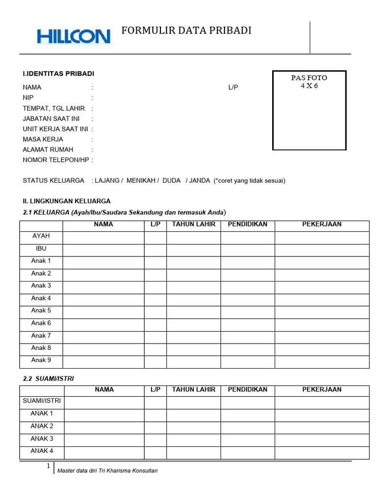 Formulir Data Diri Asesmen | PDF