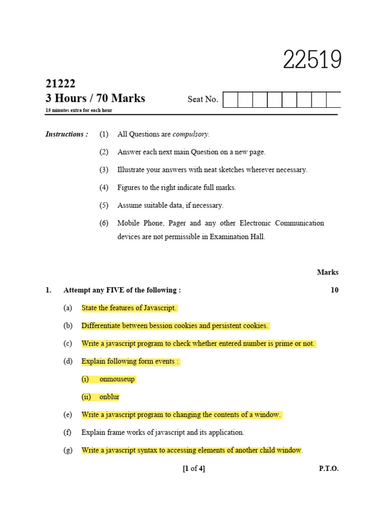 2022 CSS Summer Question Paper | PDF | Java Script | Http Cookie
