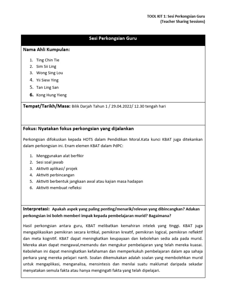 Contoh Tool Kit TSS | PDF