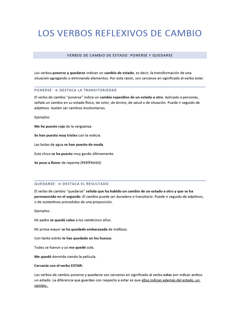 Verbos Reflexivos de Cambio | PDF | Verbo | Adjetivo