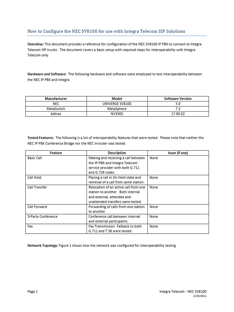 Integra Nec Sv8100 Configuration | PDF | Session Initiation Protocol ...
