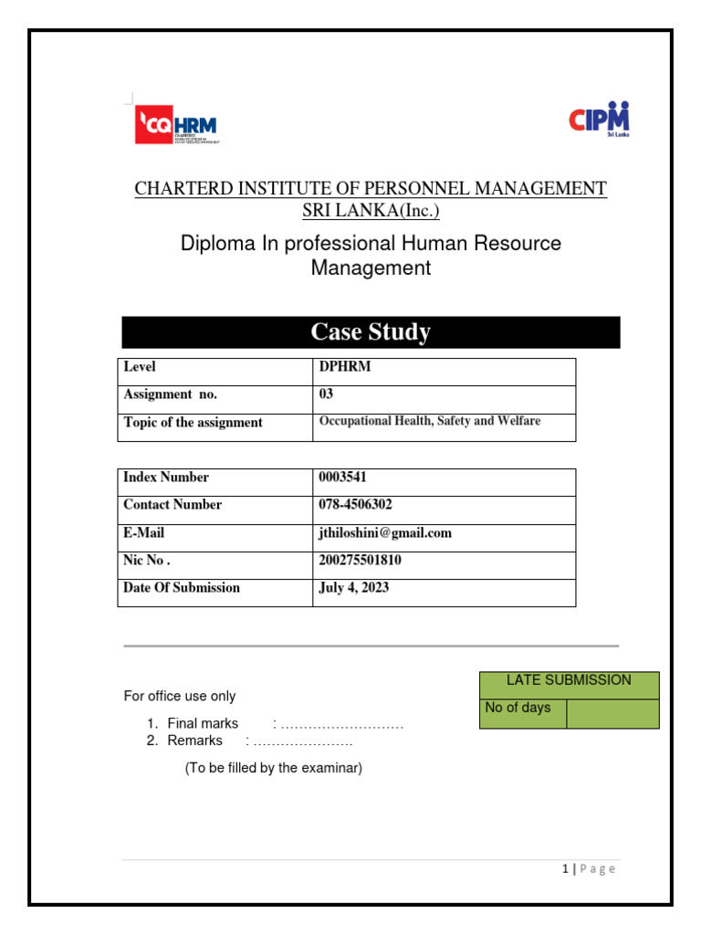 Janukie Thiloshini OHS Case Study 1 13320 1768835238 | Download Free ...