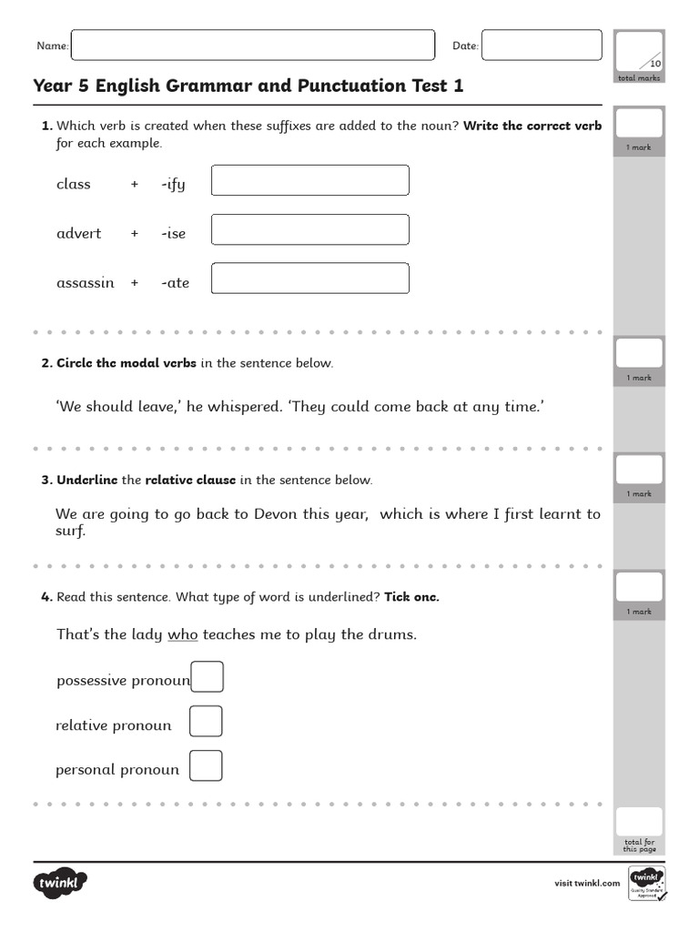 Year 5 Grammar Test Prep | PDF | English Grammar | English Language